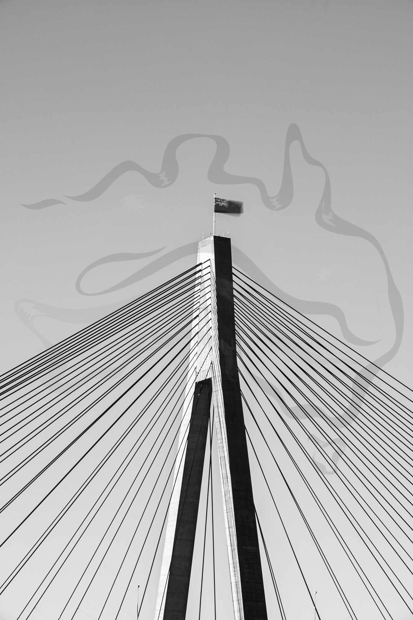 Anzac Bridge Close Up Tower with Flag Stock Photography - High ...