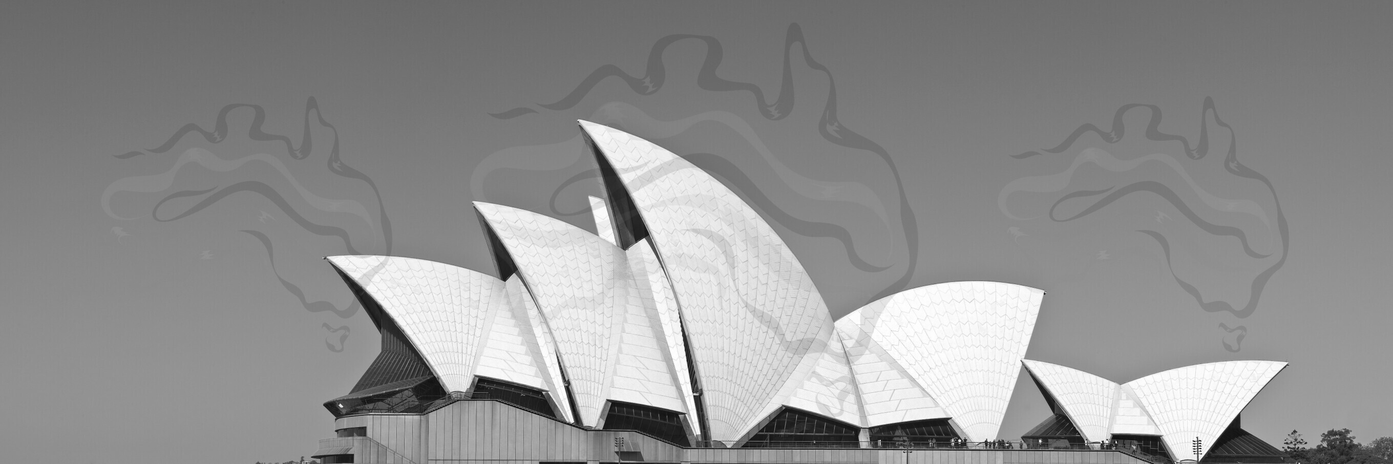 Sydney Opera House Panoramic Black and White Stock Photo